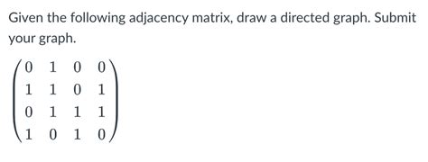 solved given the following adjacency matrix draw a directed