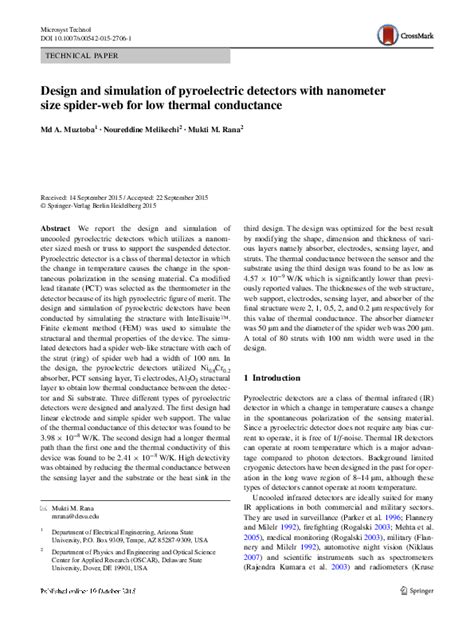 Pdf Design And Simulation Of Pyroelectric Detectors With Nanometer Size Spider Web For Low