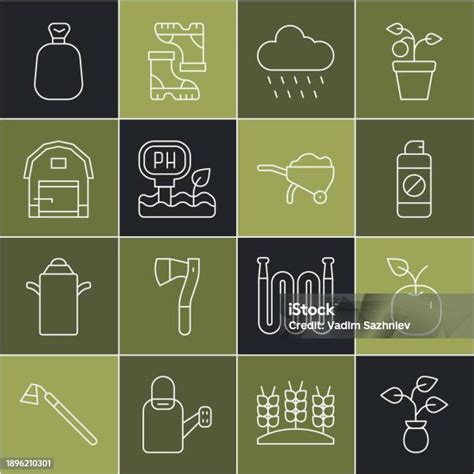 세트 라인 식물 사과 비료 정원 분무기 비와 구름 토양 Ph 테스트 농가 전체 자루 및 수레 먼지 아이콘 벡터 0명에 대한 스톡 벡터 아트 및 기타 이미지 Istock