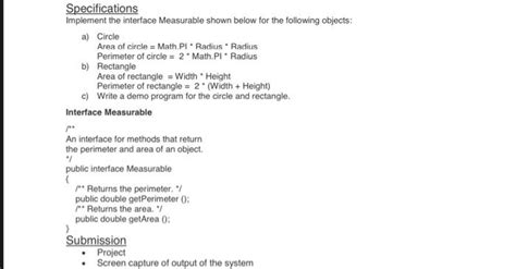 Solved Specifications Implement The Interface Measurable