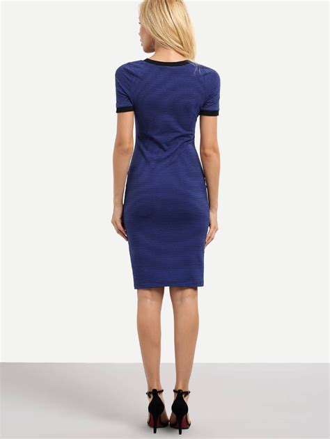 Navy Short Sleeve Striped Sheath Dress Sheinsheinside