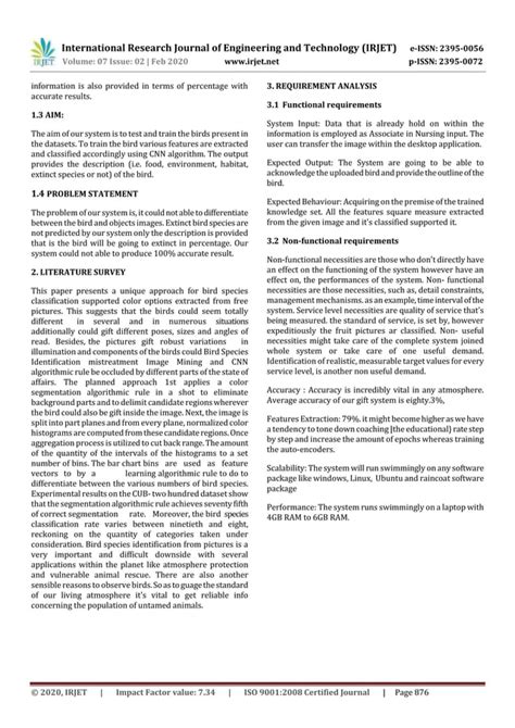 Irjet Bird Species Identification Using Image Mining And Cnn Algorithm Pdf