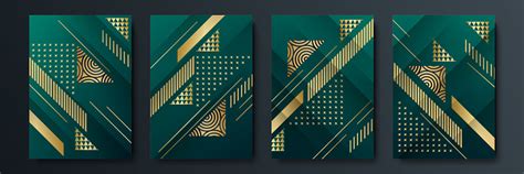 기하학적 모양과 황금 요소 조합과 추상 어두운 배경 프리젠 테이션 디자인 커버 템플릿 배너 전단지 기업 보고서 등을위한 어두운 녹색과 금 배경 0명에 대한 스톡 벡터 아트