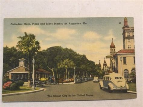 Postcard Linen Cathedral Place Plaza And Market St Augustine Fl 1941 B4 Ebay