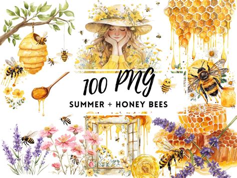 Watercolor Honey Bee Clipart Honey Bee Png Bumble Bee Honeycomb Bee