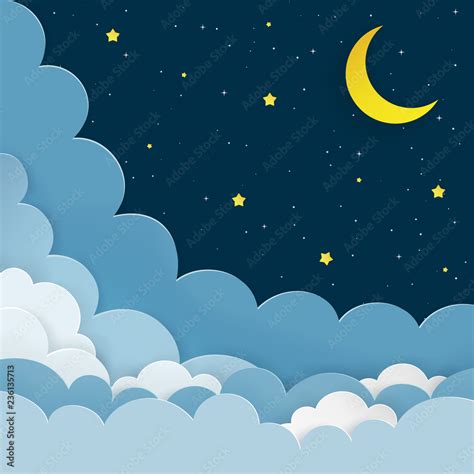 Half Moon Stars Clouds On The Dark Night Starry Sky Background