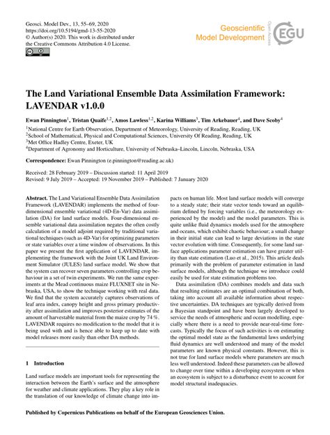pdf the land variational ensemble data assimilation framework