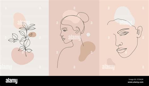 Vector Minimalist Style Portrait Line Flower Woman Portrait Hand