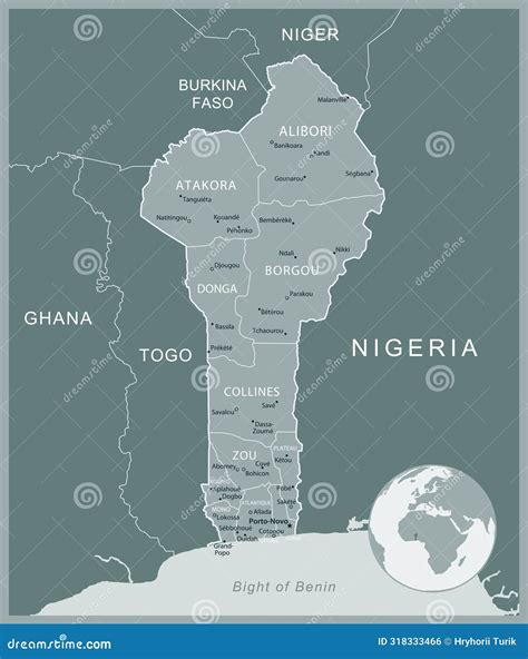 Benin Detailed Map With Administrative Divisions Country Vector