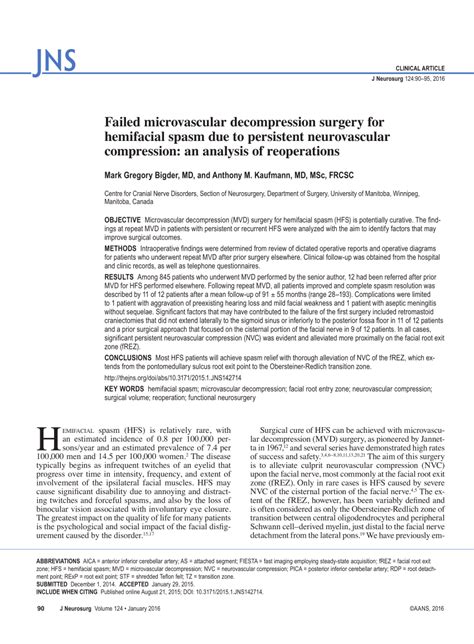 Pdf Failed Microvascular Decompression Surgery For Hemifacial Spasm