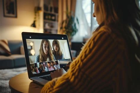 Premium Photo A Woman Sitting On A Couch Using A Laptop Computer