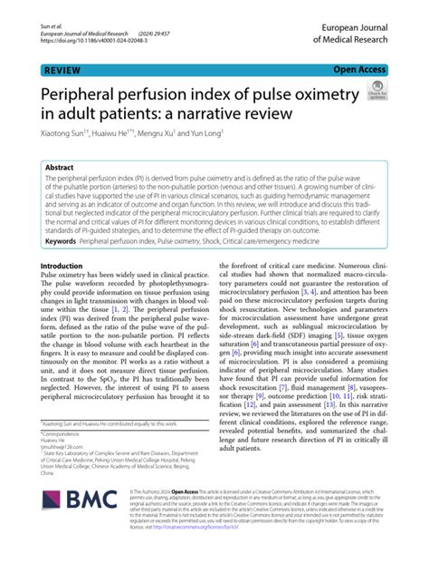 Peripheral Perfusion Index In Adults Pdf Shock Circulatory