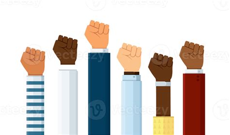 puños de los manifestantes levantados en el aire PNG