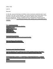 GEOL 1301 Lab 02 Minerals Doc GEOL 1301 Lab 02 Minerals In This