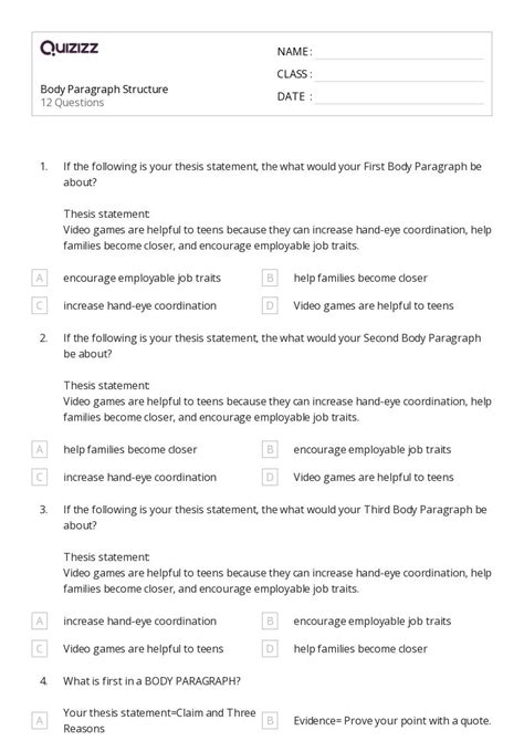 50 Paragraph Structure Worksheets For 7th Grade On Quizizz Free