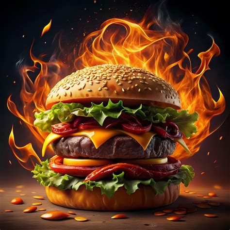 Burger Delicious Flame Grilled Hamburger Sesame Premium Ai Generated