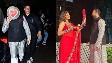 Raj Kundra Hides Face With Shilpa Shettys Karwa Chauth Sieve At Anil