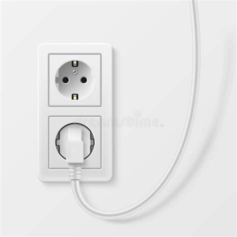 Vertical Double White Socket With Plug Wire Realistic Vector