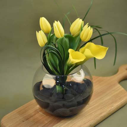 Online Bright Tulips Lilies Fish Bowl Vase Gift Delivery In Malaysia FNP