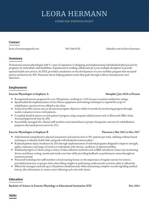 Exercise Physiologist Resume Cv Example And Writing Guide