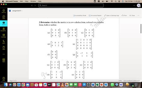 solved 2 determine whether the matrix is in row echelon