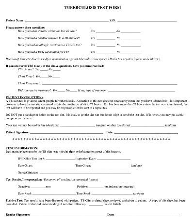 Free TB Test Result Form Templates Printable PDF Word Template Republic