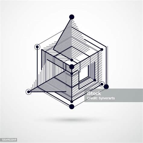 큐브와 라인으로 만든 엔지니어링 기술 흑백 벡터 3d 벽지 엔지니어링 시스템의 일러스트레이션 추상적 기술 배경 추상적 기술적