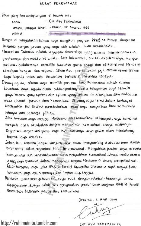 Contoh Surat Pernyataan Ppkb Ui Id