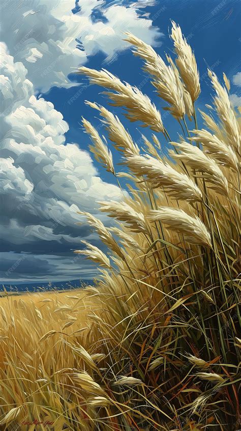 Premium Photo Field Tall Grass Cloudy Sky Background Young