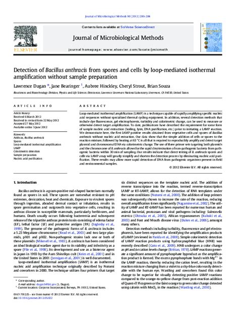 Pdf Detection Of Bacillus Anthracis From Spores And Cells By Loop Mediated Isothermal