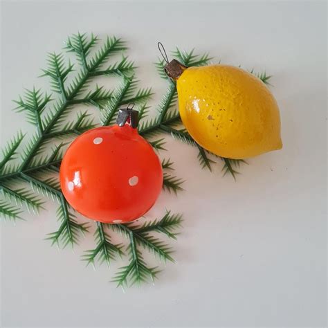 Soviet Christmas Ornaments Vintage Tree Ornaments Ussr Lemon And Red