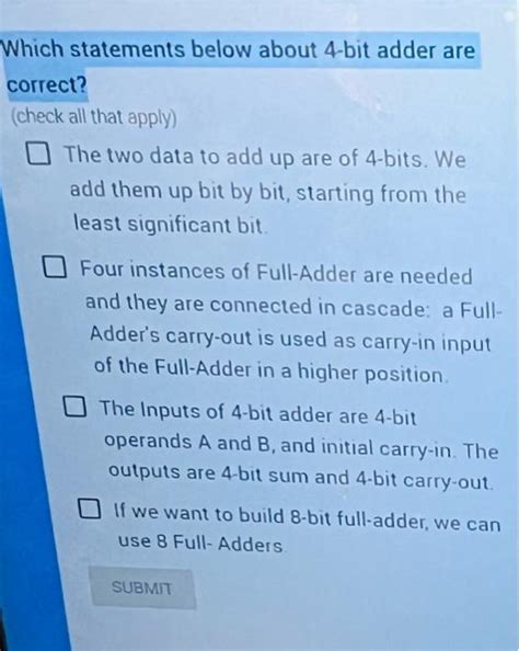 Solved Which Statements Below About 4 Bit Adder Are Correct