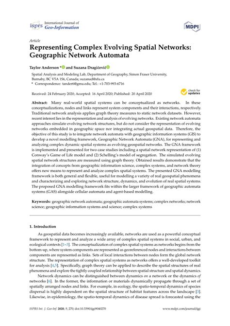 PDF Representing Complex Evolving Spatial Networks Geographic Network Automata