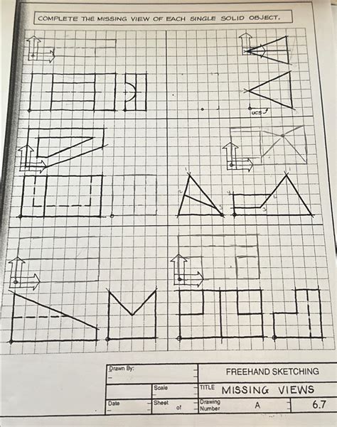 Solved COMPLETE THE MISSING VIEW OF EACH SINGLE SOLID | Chegg.com