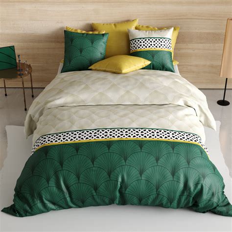 Housse De Couette Et Deux Taies Coton 240 X 220 Cm Hope Verte Linge