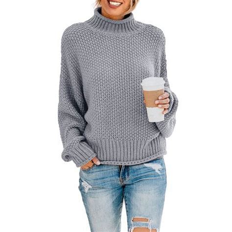 Sidefeel Women S Oversized Chunky Knitted Pullover Baggy Turtle Neck Sweater Size L