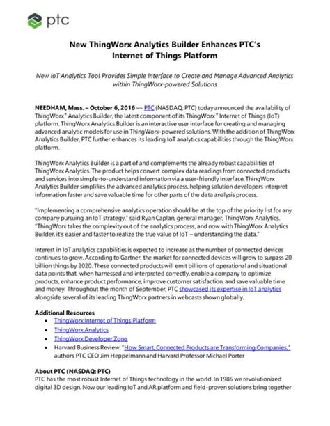 New Thingworx Analytics Builder Enhances Ptcs Internet Of Things