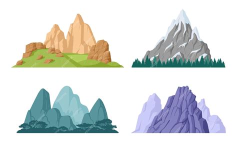 Montañas De Dibujos Animados Rocky Range Hill Tops Y Montaña Nevada