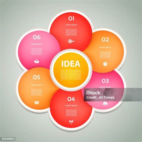 벡터 원 Infographic입니다 다이어그램 그래프 프레 젠 테이 션 및 차트에 대 한 템플릿 6 순환 옵션 부품 단계 또는