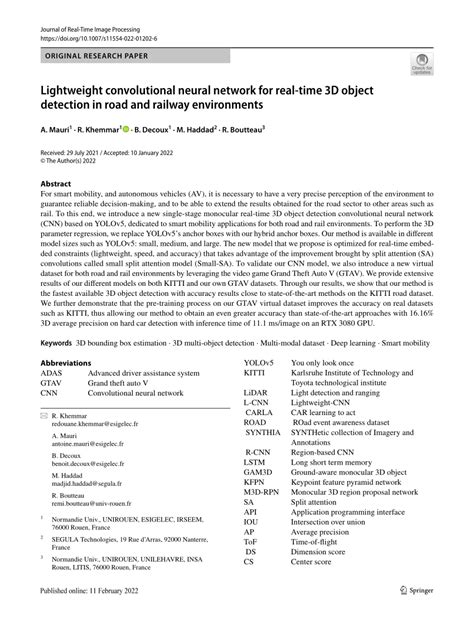Pdf Lightweight Convolutional Neural Network For Real Time 3d Object Detection In Road And