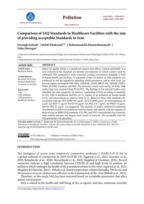 Pdf Comparison Of Iaq Standards In Healthcare Facilities With The Aim Of Providing Acceptable