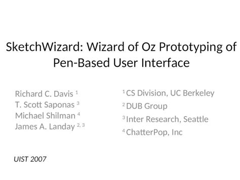 Ppt Sketchwizard Wizard Of Oz Prototyping Of Pen Based User