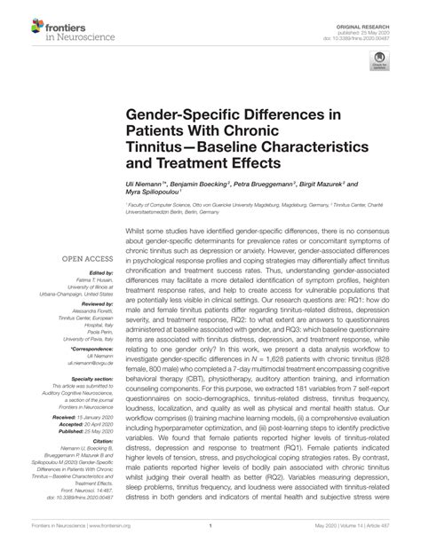 Pdf Gender Specific Differences In Patients With Chronic Tinnitus