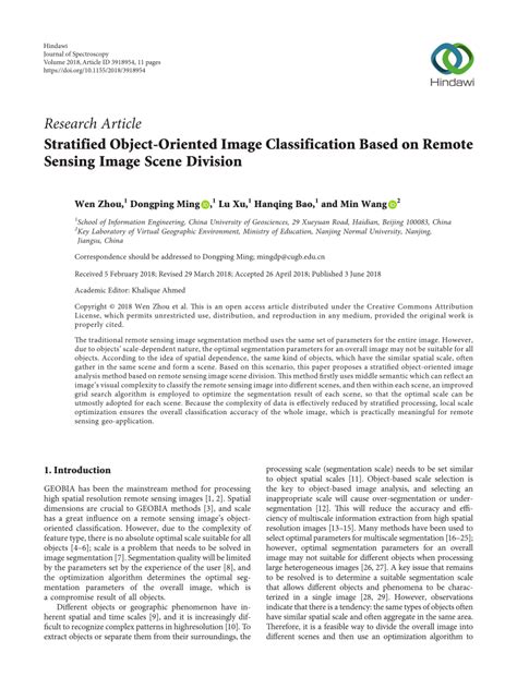 Pdf Stratified Object Oriented Image Classification Based On Remote