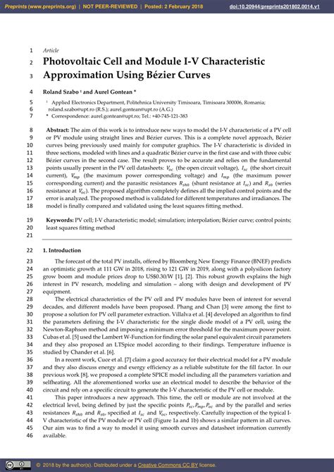 Pdf Photovoltaic Cell And Module I V Characteristic Approximation Using Bézier Curves