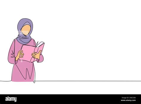 Single Continuous Line Drawing Arabian Woman Focus On Reading Try To