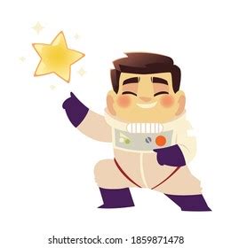 Vektor Stok Cute Astronaut Pointing Star Cartoon Space Tanpa Royalti