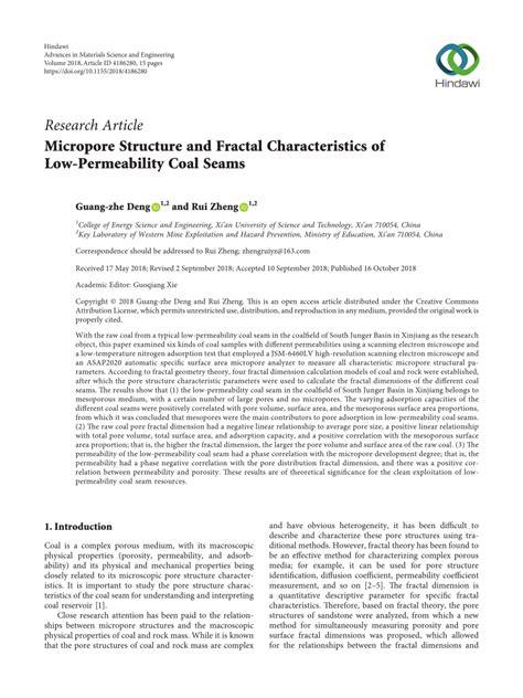 Pdf Micropore Structure And Fractal Characteristics Of Low Permeability Coal Seams