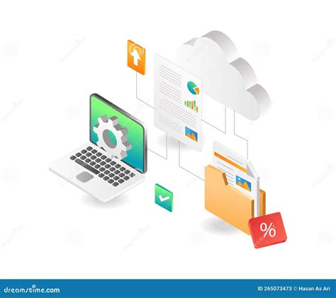 Flat 3d Isometric Illustration Of Cloud Server Data Analysis Stock