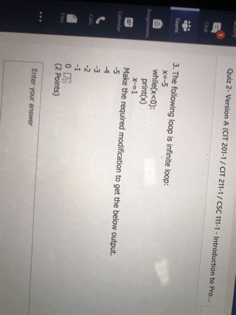 Solved Quiz 2 Version A CIT 201 1 CIT 211 1 CSC 111 1 Chegg